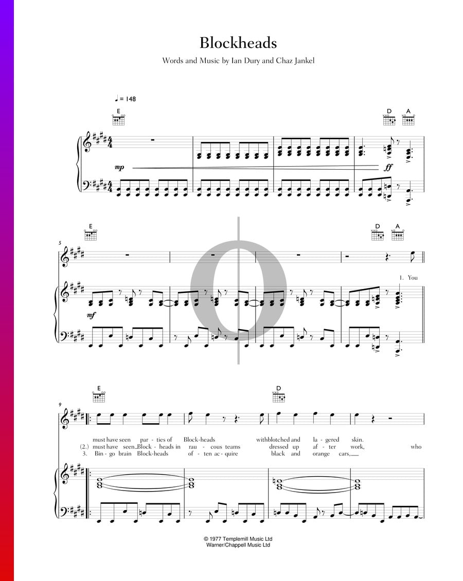 Blockheads (Ian Dury and the Blockheads) Piano Sheet Music - OKTAV