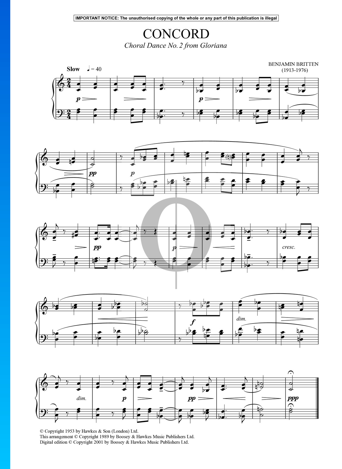 Gloriana, Op. 53, Choral Dances: No. 2. Concord door Benjamin Britten ...