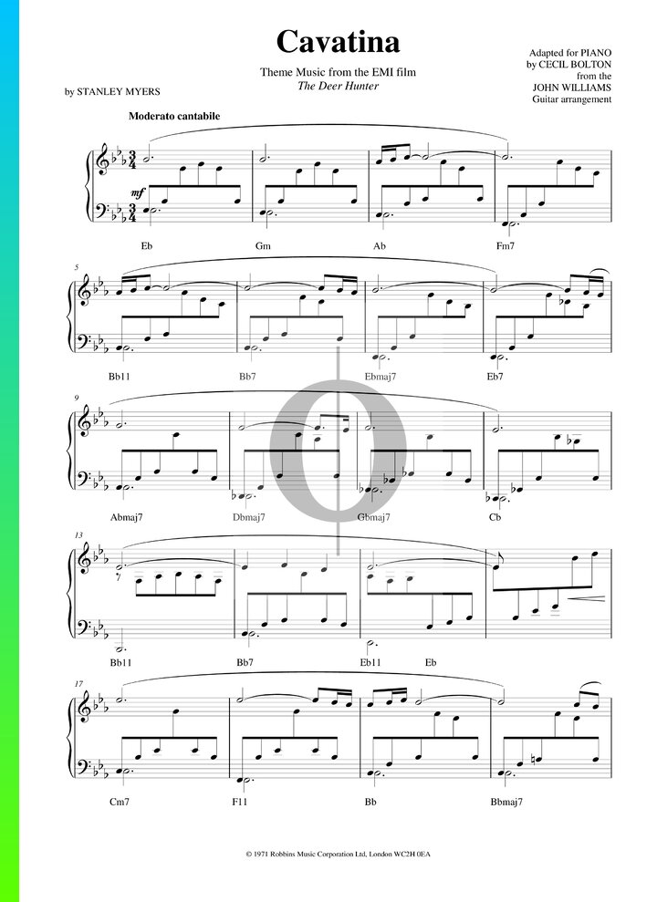 Cavatina Piano Sheet Music from The Deer Hunter by Stanley Myers - OKTAV