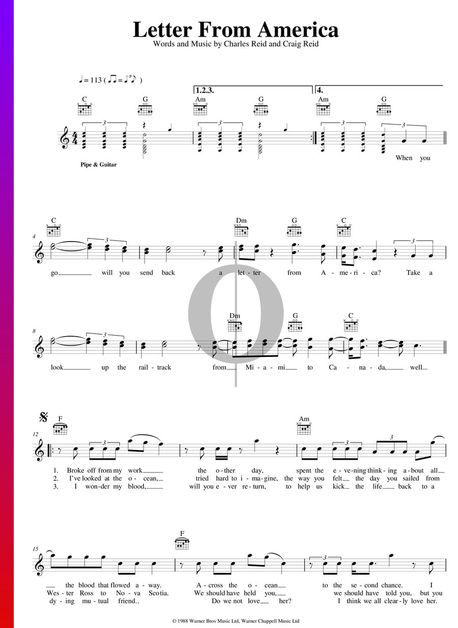 Letter From America (The Proclaimers) Piano Sheet Music - OKTAV
