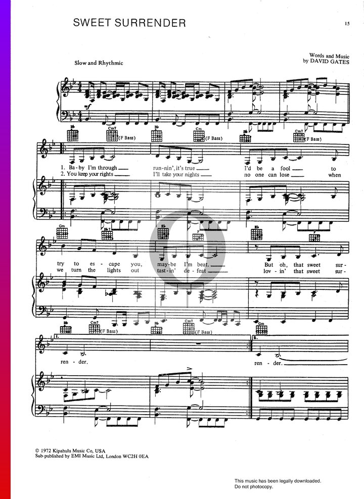 Sweet Surrender (Bread) Piano Sheet Music - OKTAV