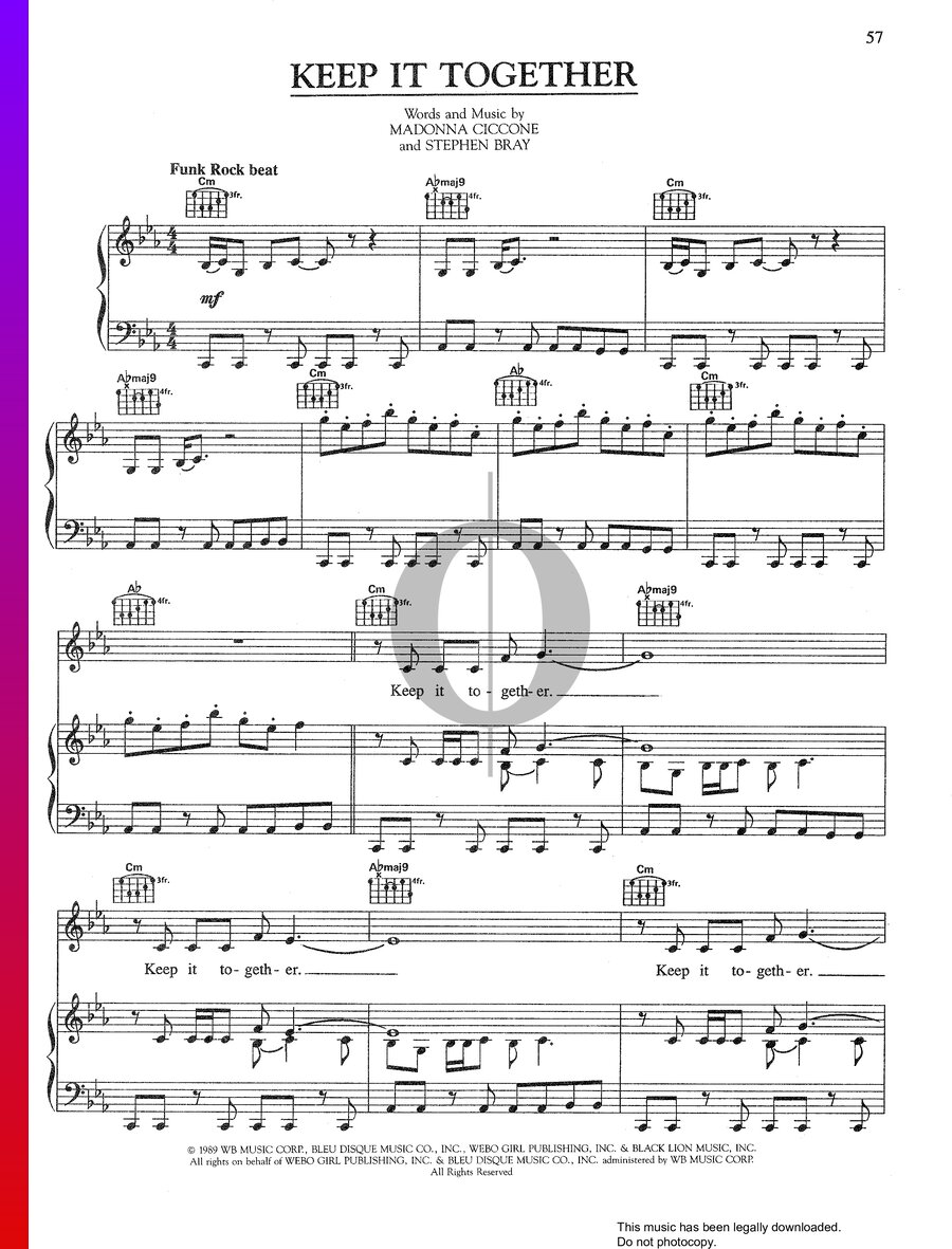 Keep It Together (Madonna) Piano Sheet Music - OKTAV
