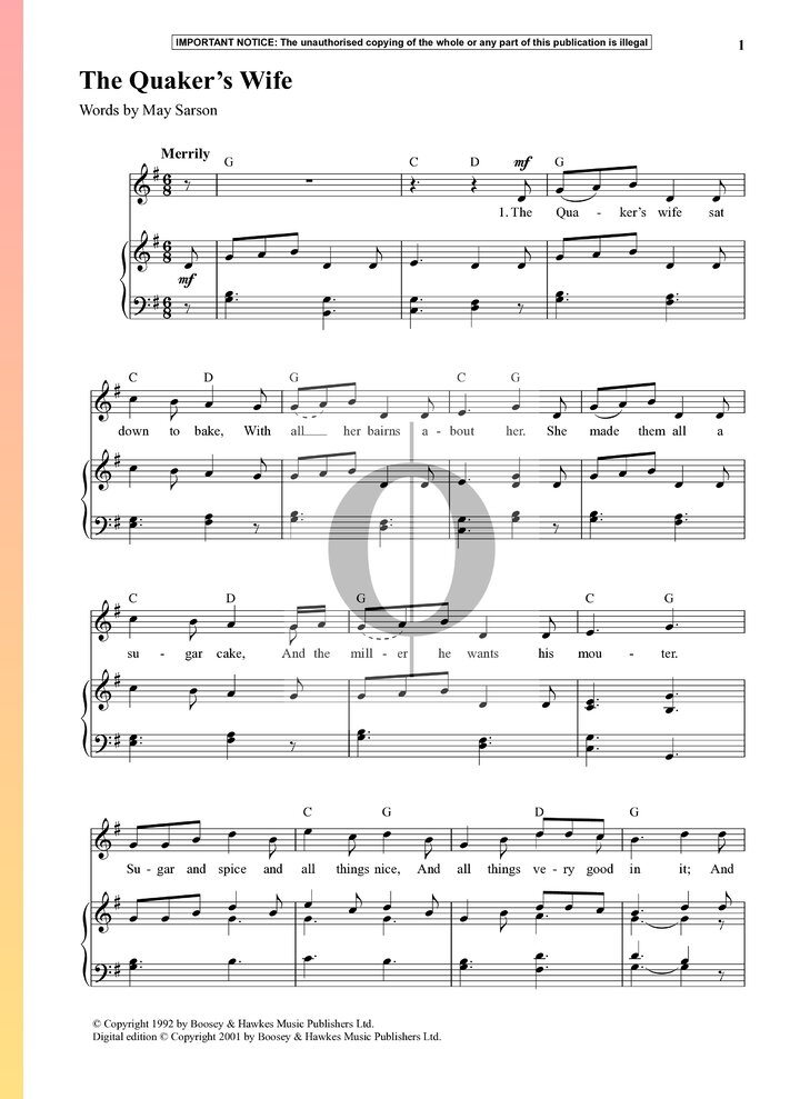 The Quaker’s Wife (Anonymous) Piano Sheet Music - OKTAV