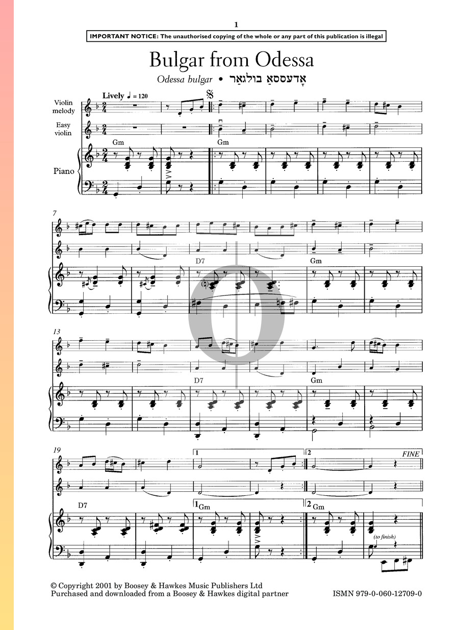 Bulgar from Odessa (Anonymous) Piano Sheet Music - OKTAV