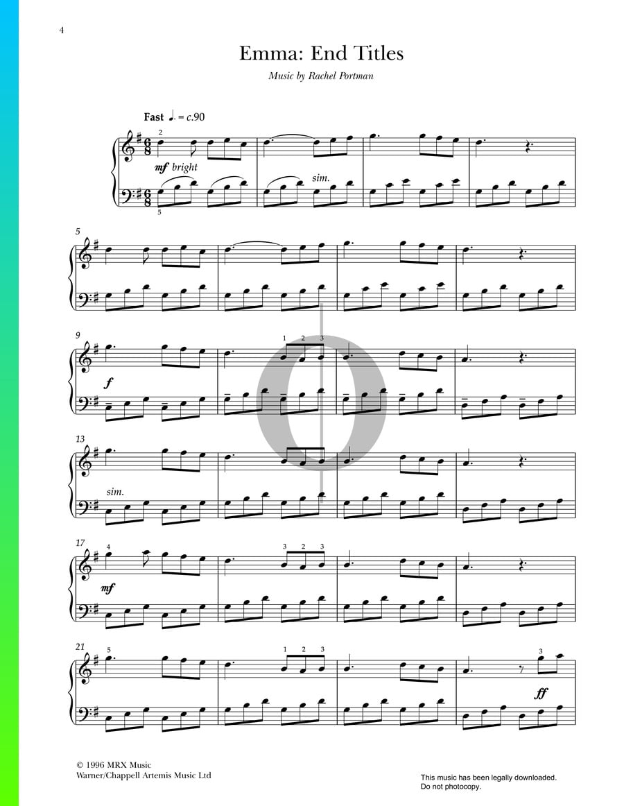 Emma Piano Sheet Music from Emma by Rachel Portman - OKTAV