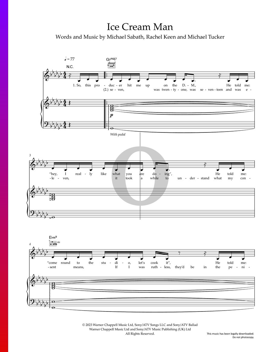 Ice Cream Man (Raye) Piano Sheet Music - OKTAV