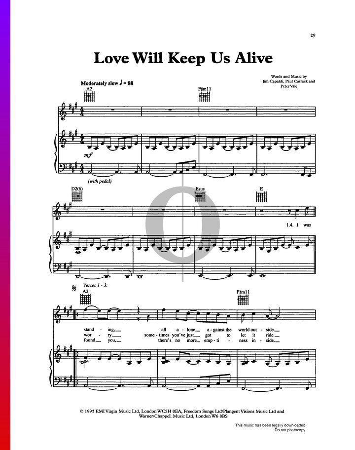 Love Will Keep Us Alive (Eagles) Piano Sheet Music - OKTAV
