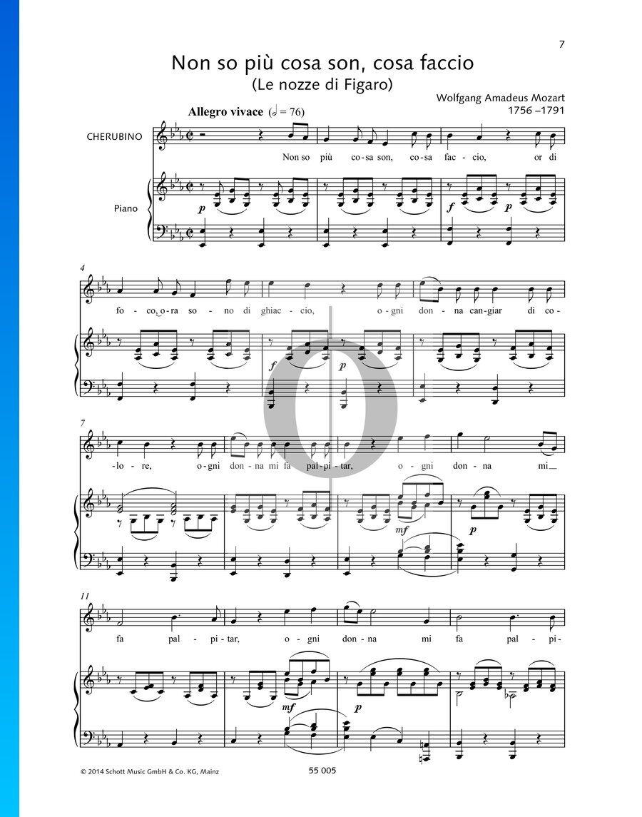 Non so più cosa son, cosa faccio (Wolfgang Amadeus Mozart) Piano Sheet Music - OKTAV