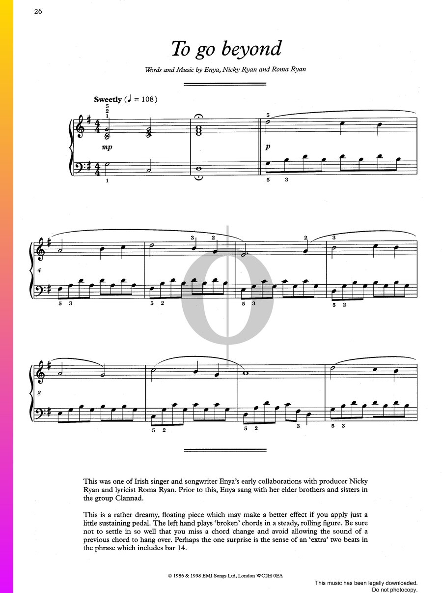 To Go Beyond (Enya) Piano Sheet Music - OKTAV