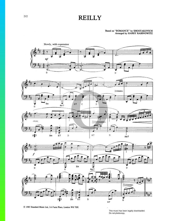 Reilly Piano Sheet Music from Reilly, Ace of Spies by Harry Rabinowitz ...