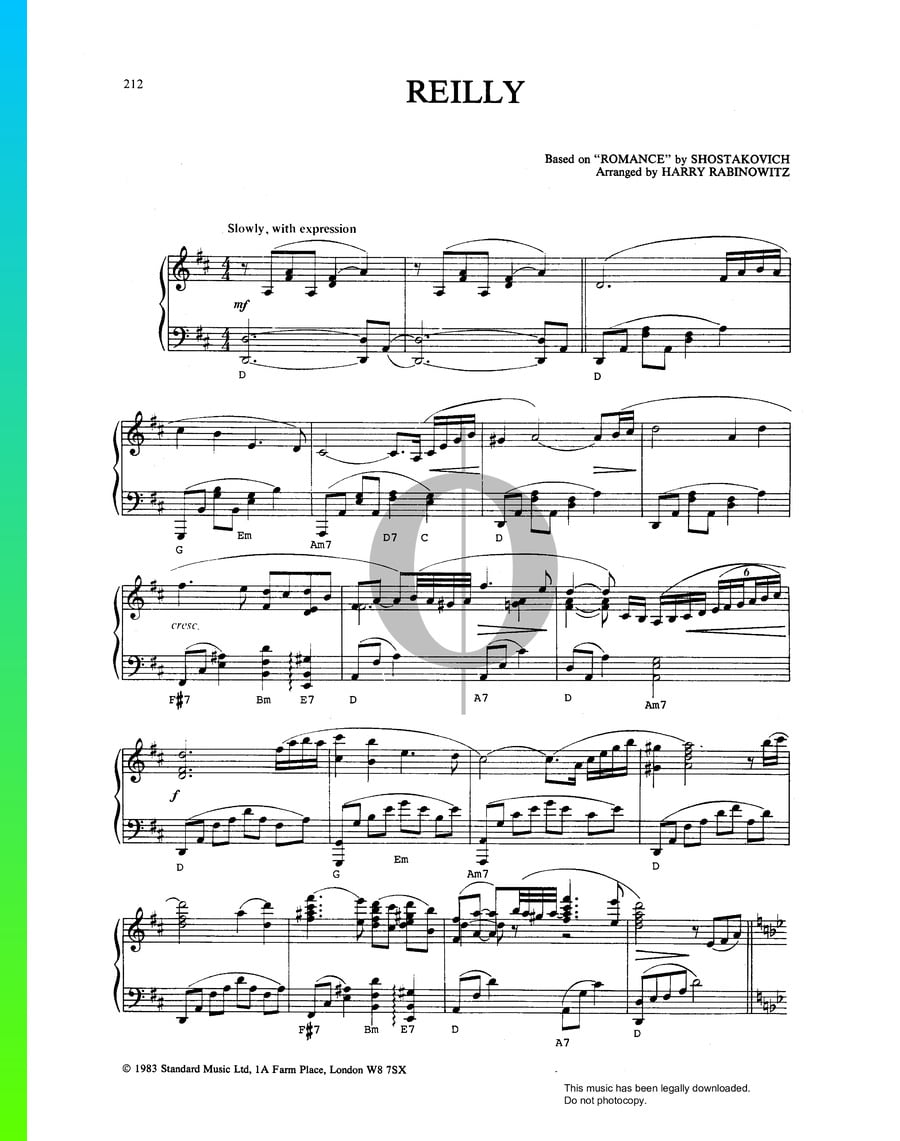 Reilly Piano Sheet Music from Reilly, Ace of Spies by Harry Rabinowitz ...