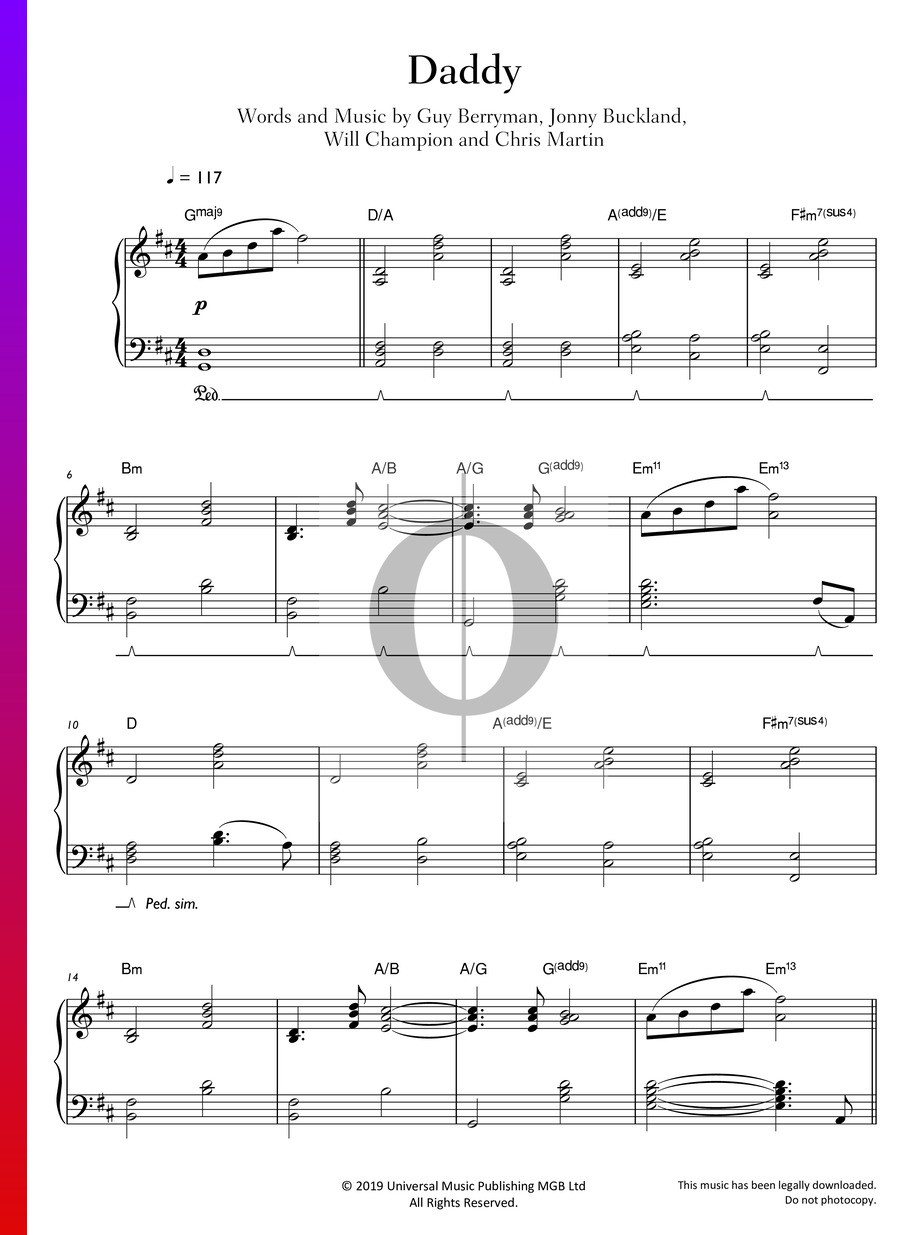 Daddy (Coldplay) Piano Sheet Music - OKTAV