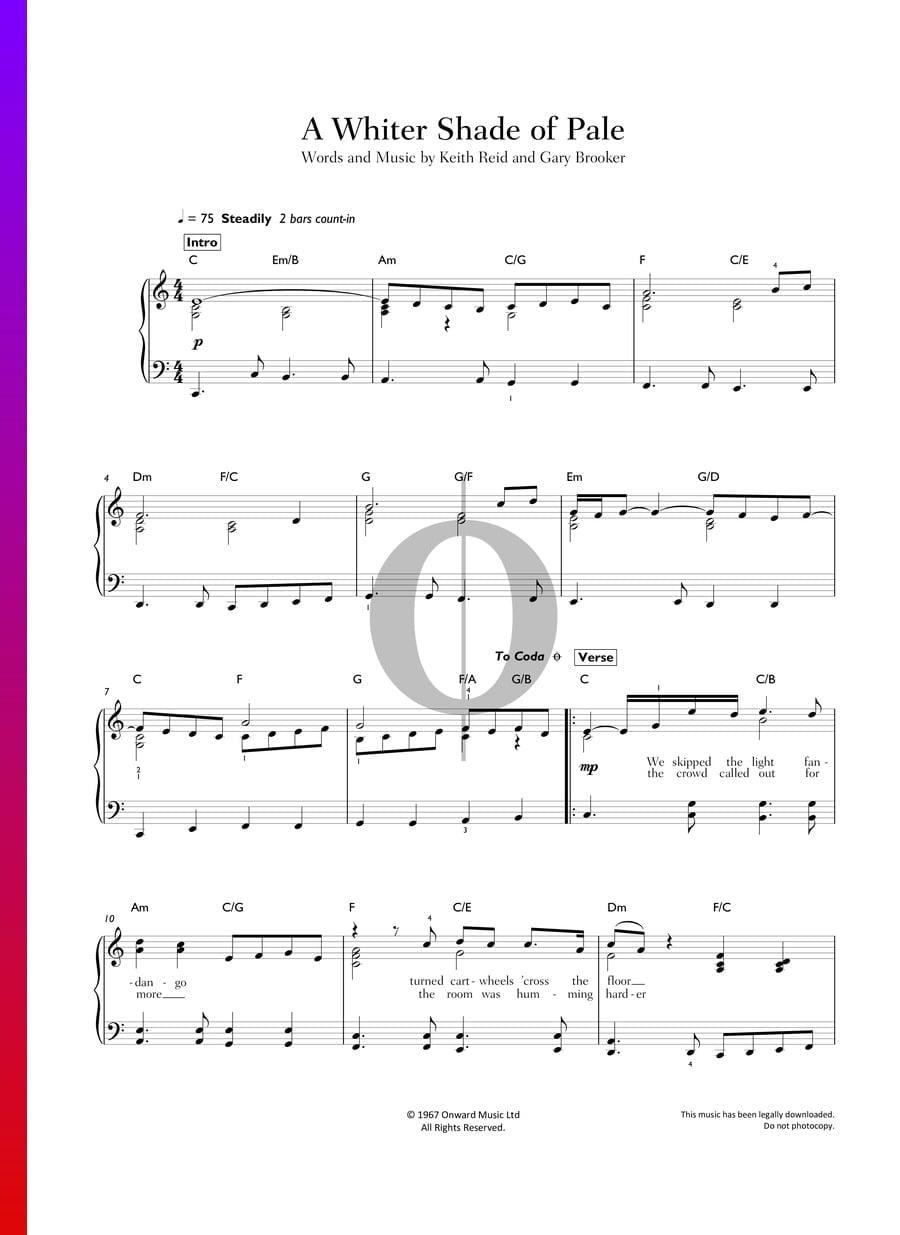 A Whiter Shade Of Pale (Procol Harum) Piano Sheet Music - OKTAV