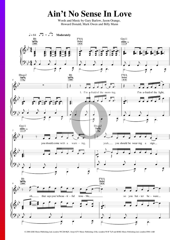 Ain't No Sense In Love (Take That) Piano Sheet Music - OKTAV