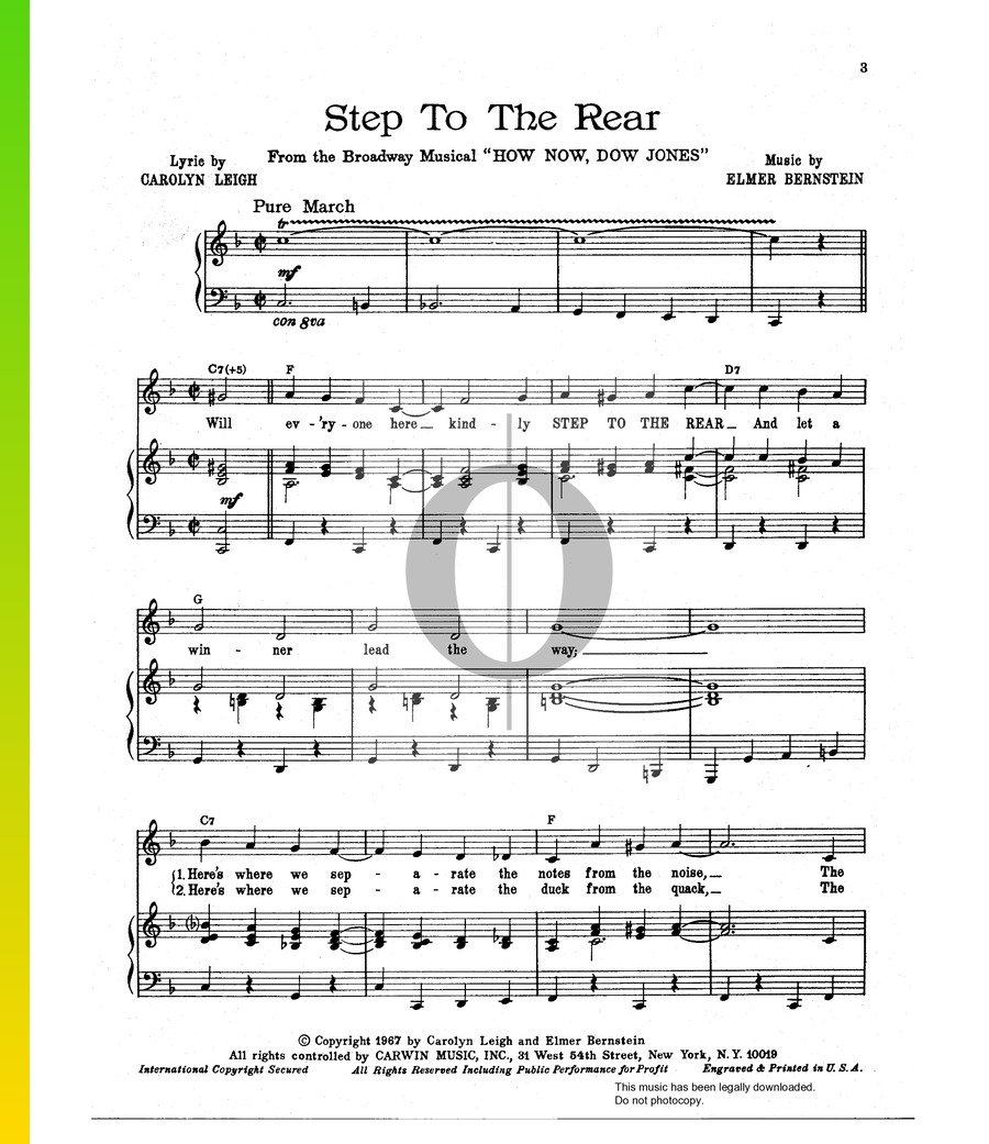 Step To The Rear (Carolyn Leigh, Elmer Bernstein) Piano Sheet Music - OKTAV