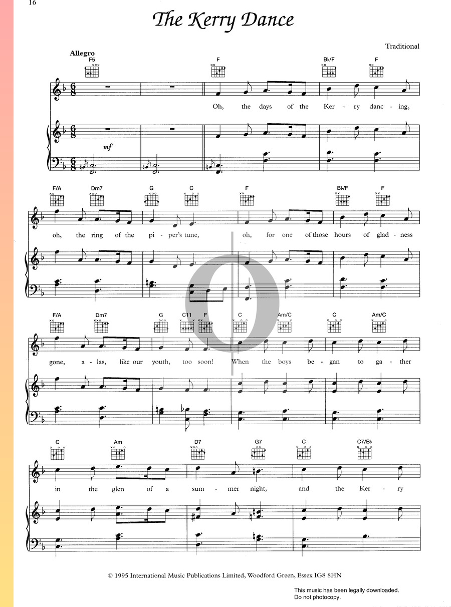 The Kerry Dance (Anonymous) Piano Sheet Music - OKTAV