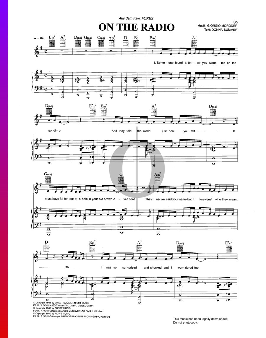 On The Radio (Donna Summer) Piano Sheet Music - OKTAV