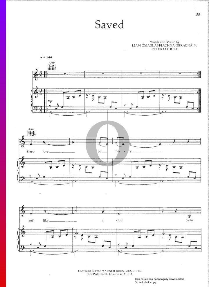 Saved (Hothouse Flowers) Piano Sheet Music - OKTAV
