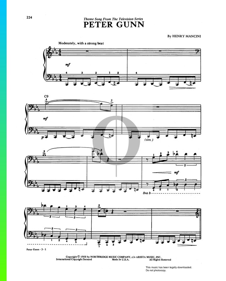 Peter Gunn Sheet Music (Piano Solo) - PDF Download & Streaming - OKTAV