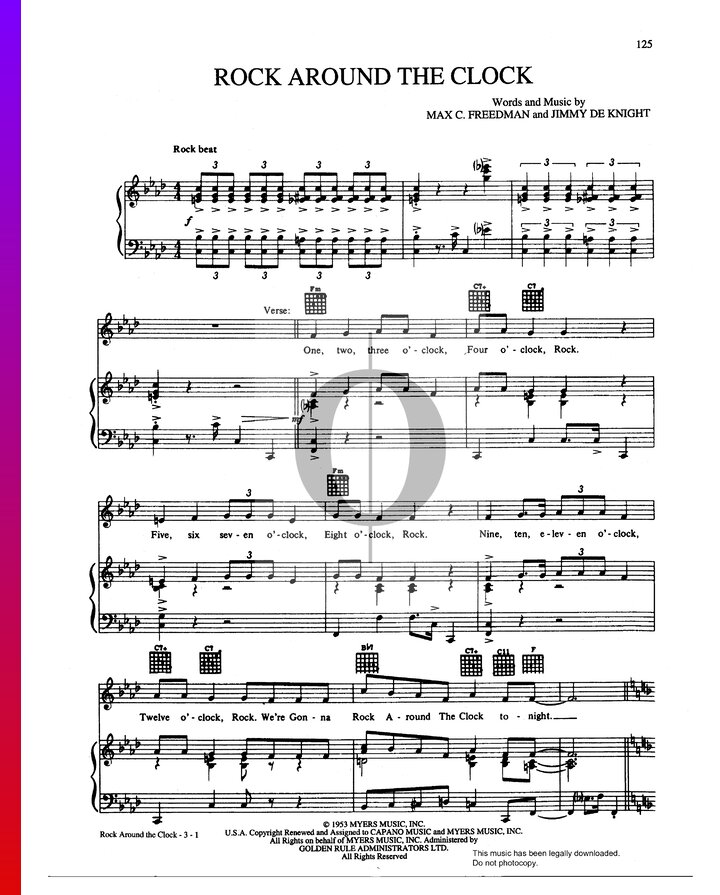 Rock Around The Clock (Bill Haley & His Comets) Piano Sheet Music - OKTAV