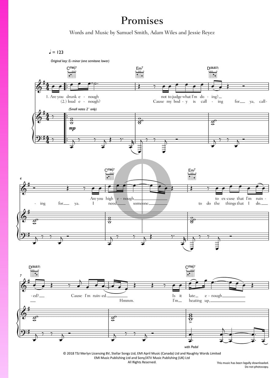 Promises (Sam Smith, Calvin Harris) Piano Sheet Music - OKTAV