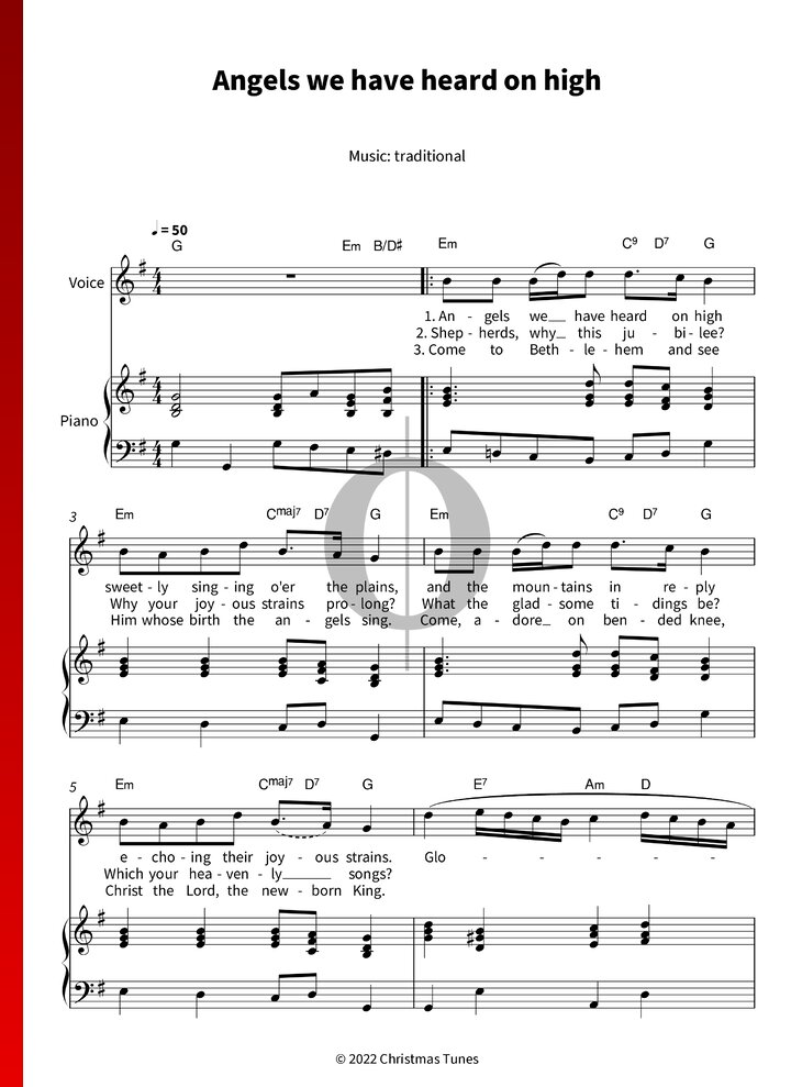 Angels We Have Heard On High (Anonymous) Piano Sheet Music - OKTAV