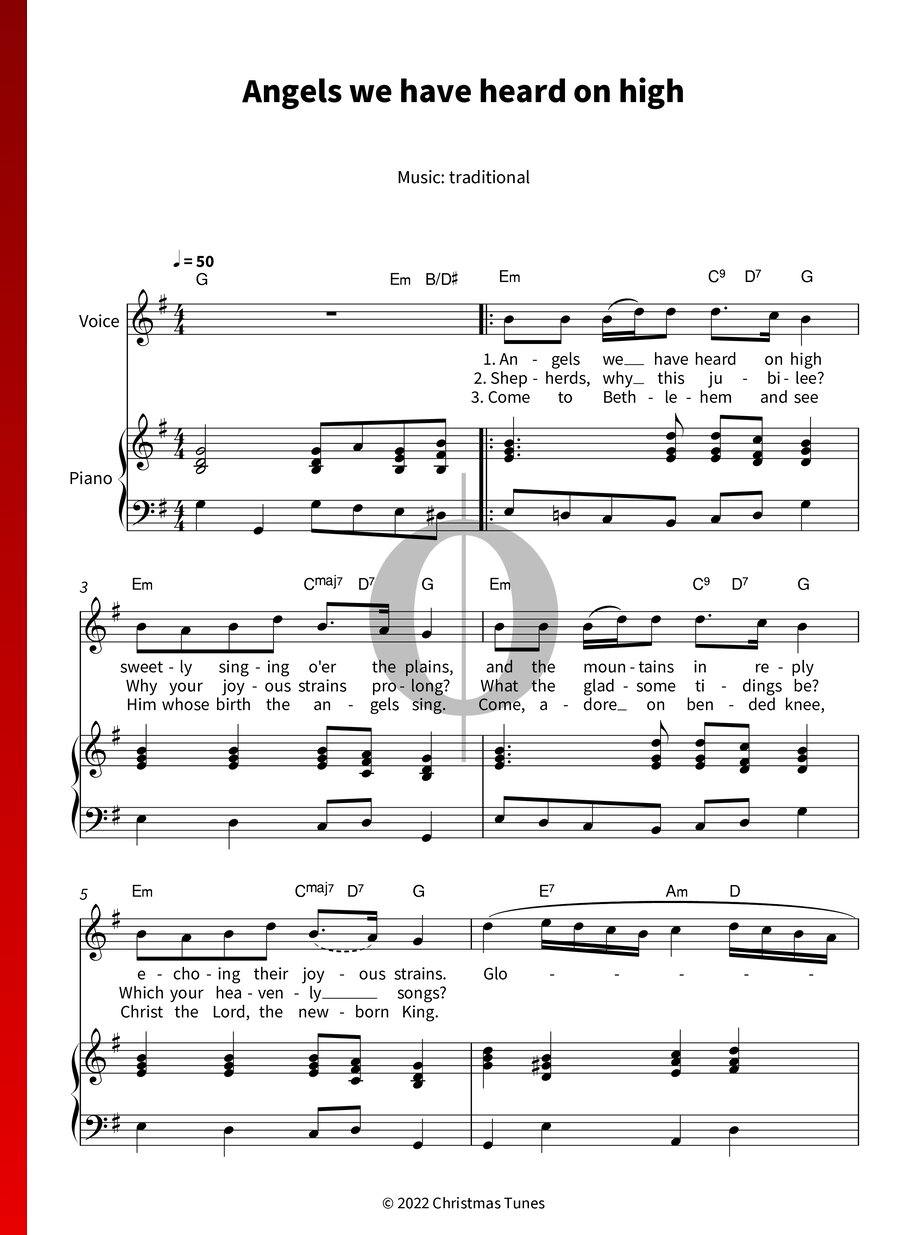 Angels We Have Heard On High (Anonymous) Piano Sheet Music - OKTAV