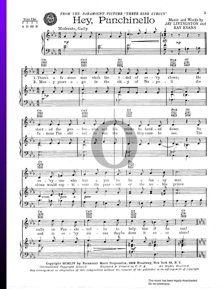 Hey, Punchinello (Dean Martin, Jerry Lewis) Piano Sheet Music - OKTAV