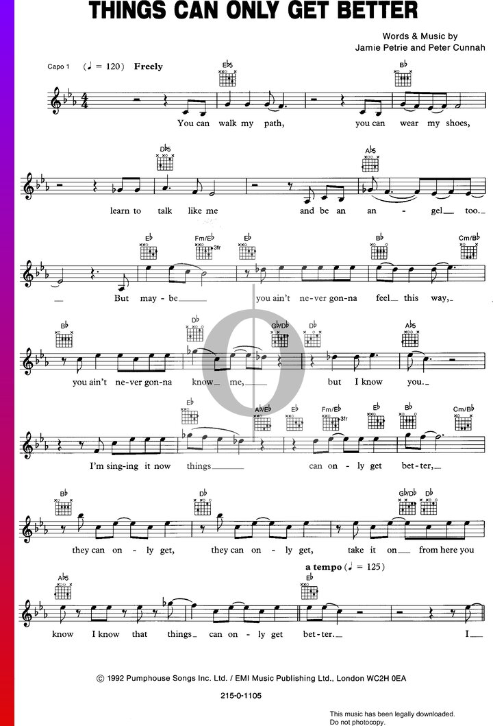 Things Can Only Get Better (D Ream) Piano Sheet Music - OKTAV