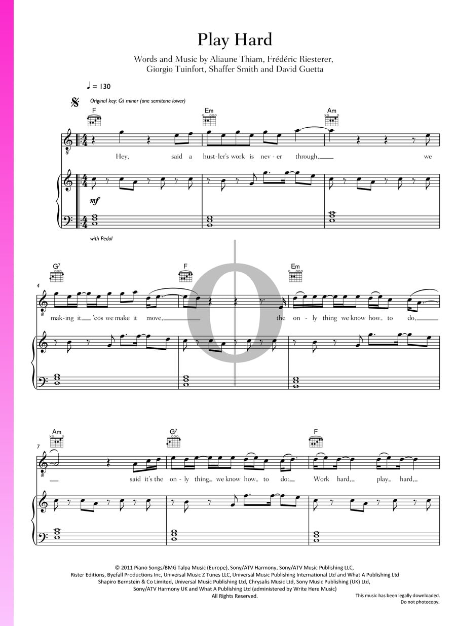 Play Hard (David Guetta, Ne-Yo, Akon) Piano Sheet Music - OKTAV