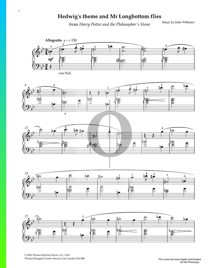 Hedwig's Theme Piano Sheet Music from Harry Potter and the Philosopher ...