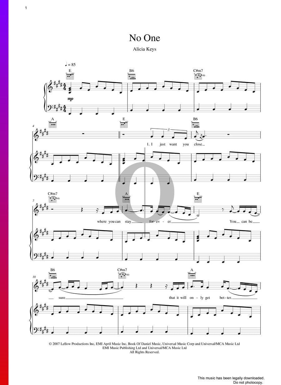No One (Alicia Keys) Piano Sheet Music - OKTAV