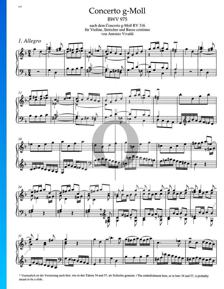 Concerto In G Minor Bwv 975 1 Allegro Johann Sebastian Bach Piano