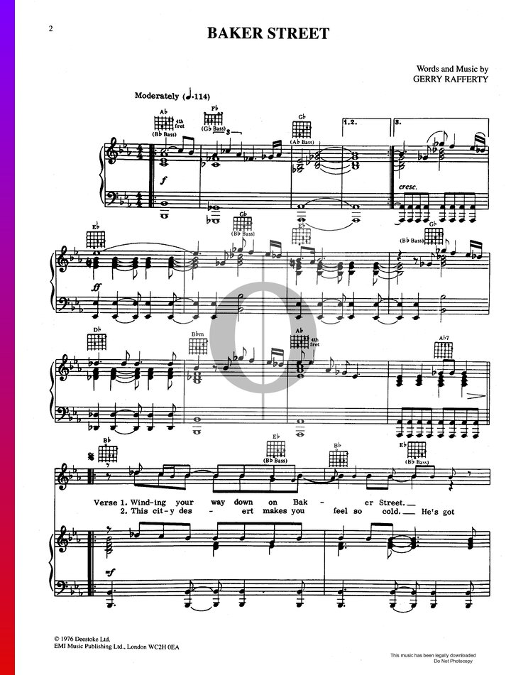 Baker Street (Gerry Rafferty) Piano Sheet Music - OKTAV