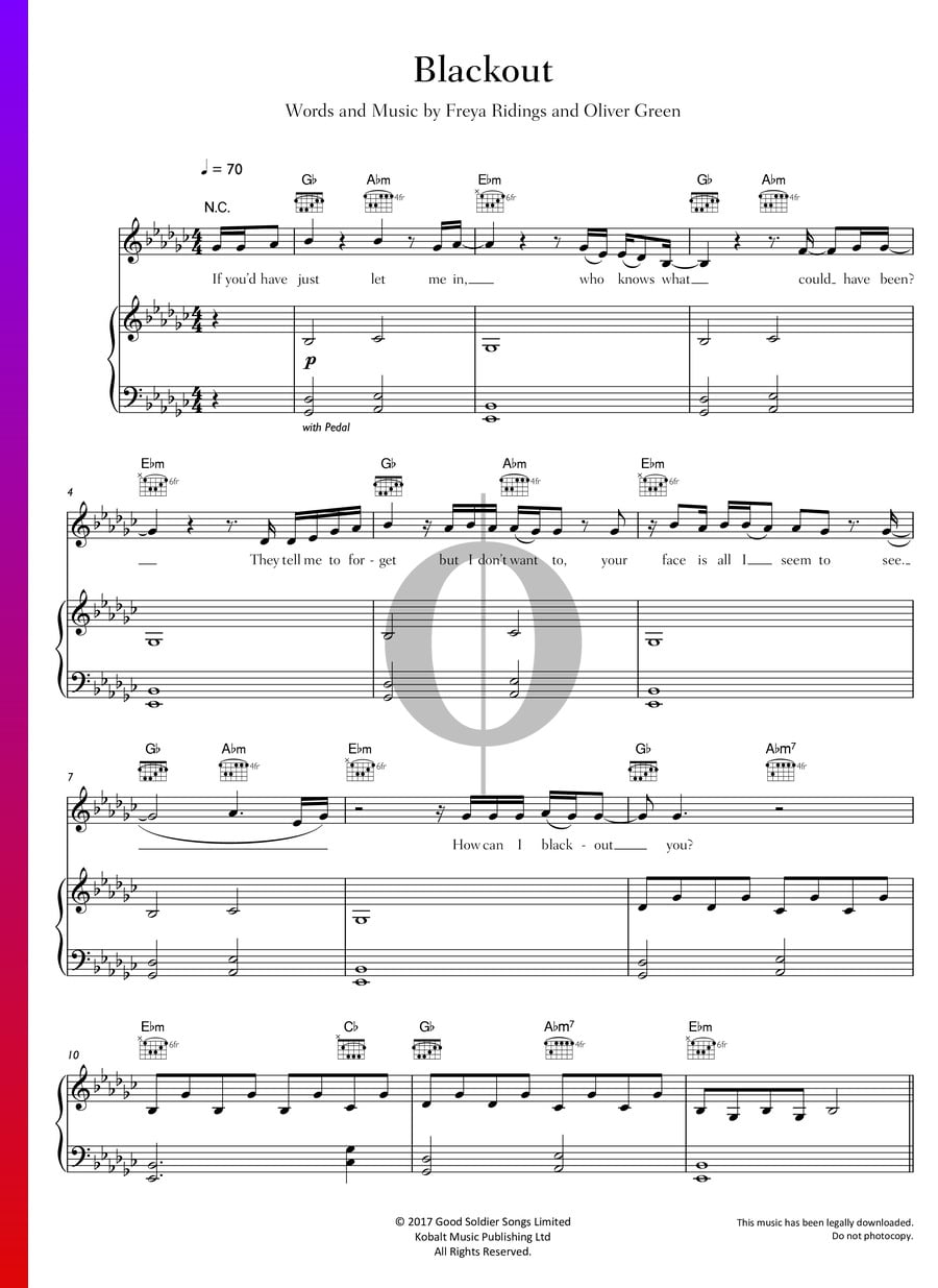 Blackout (Freya Ridings) Piano Sheet Music - OKTAV
