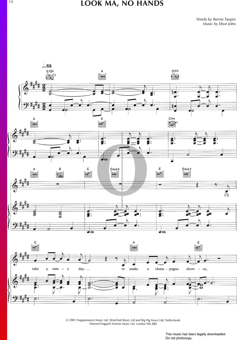 Look Ma No Hands (Elton John) Piano Sheet Music - OKTAV