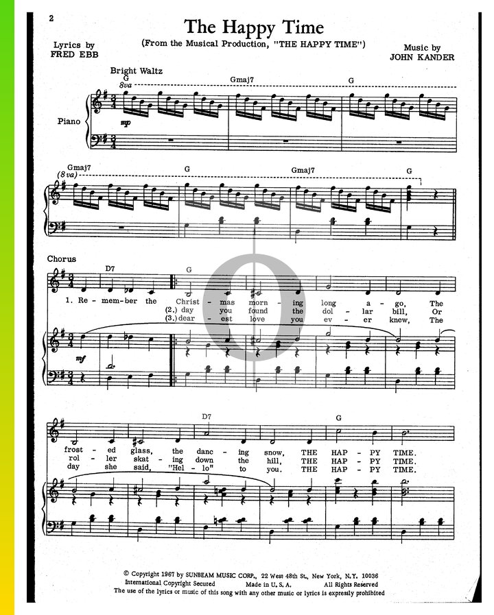The Happy Time (John Kander, Fred Ebb) Piano Sheet Music - OKTAV