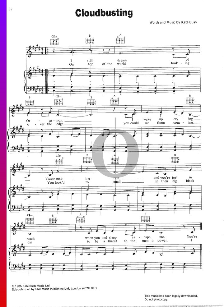 Cloudbusting (Kate Bush) Piano Sheet Music - OKTAV