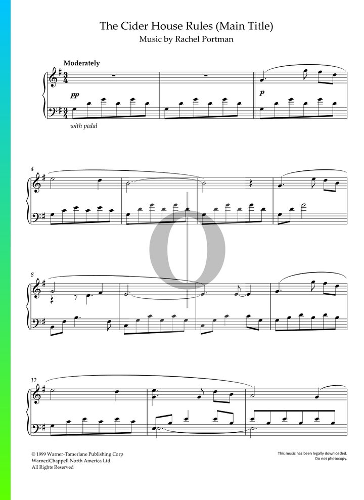 The Cider House Rules Piano Sheet Music from The Cider House Rules by ...