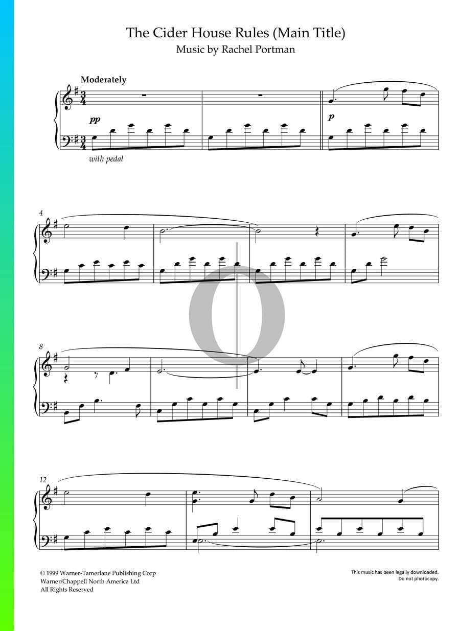 The Cider House Rules Piano Sheet Music from The Cider House Rules by ...