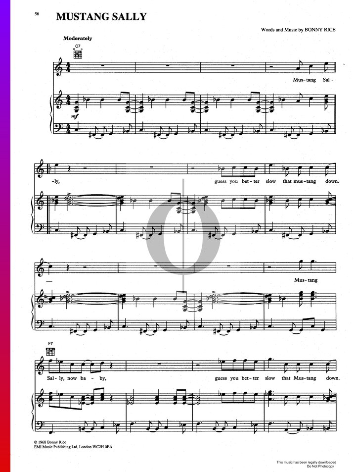 Mustang Sally (Wilson Pickett) Piano Sheet Music - OKTAV