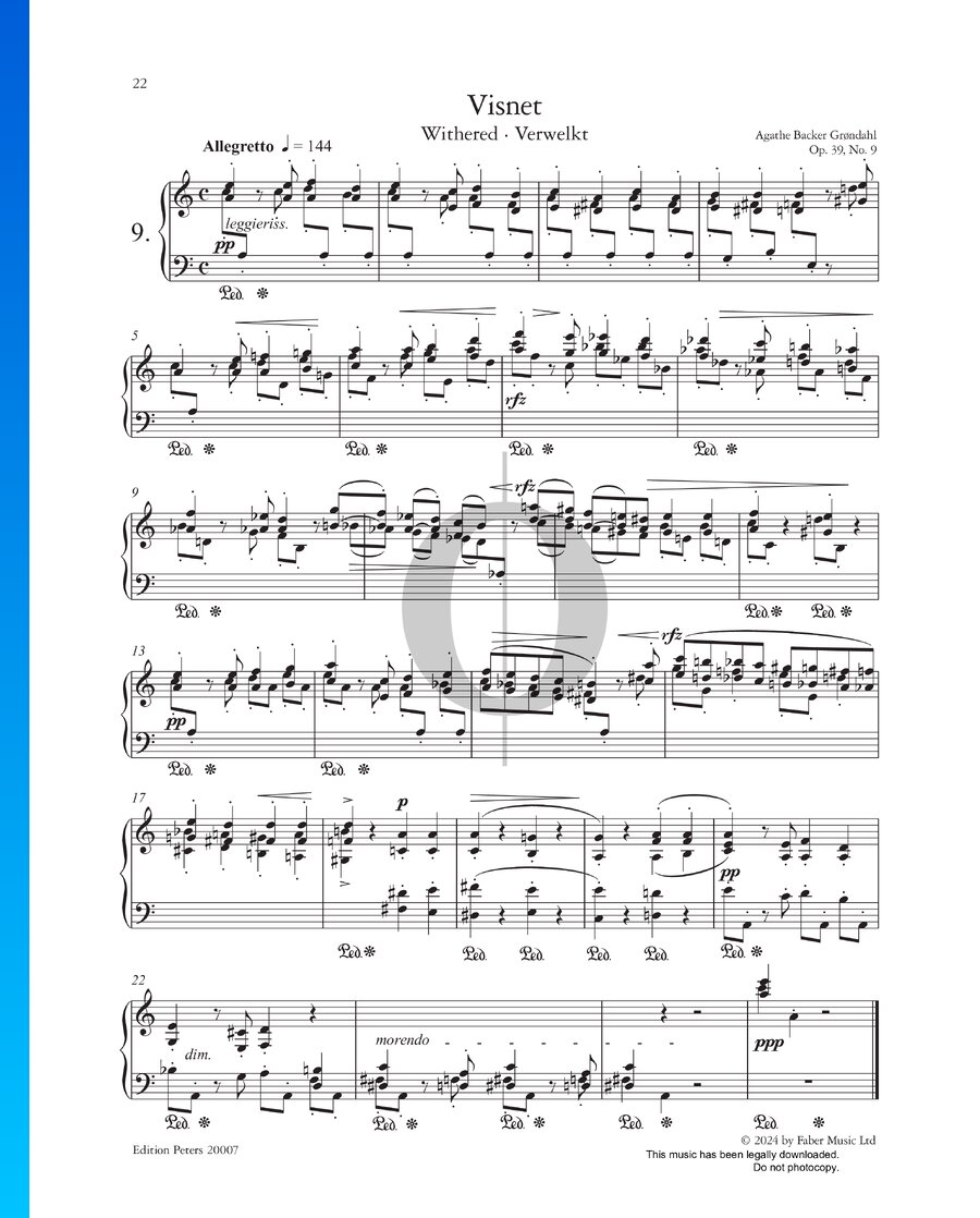 Withered, Op. 39 No. 9 (Agathe Backer Grøndahl) Piano Sheet Music - OKTAV