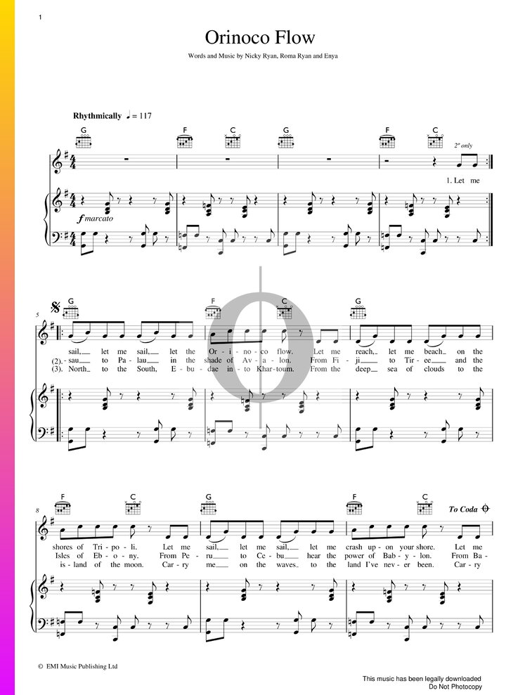 Orinoco Flow (Enya) Piano Sheet Music - OKTAV