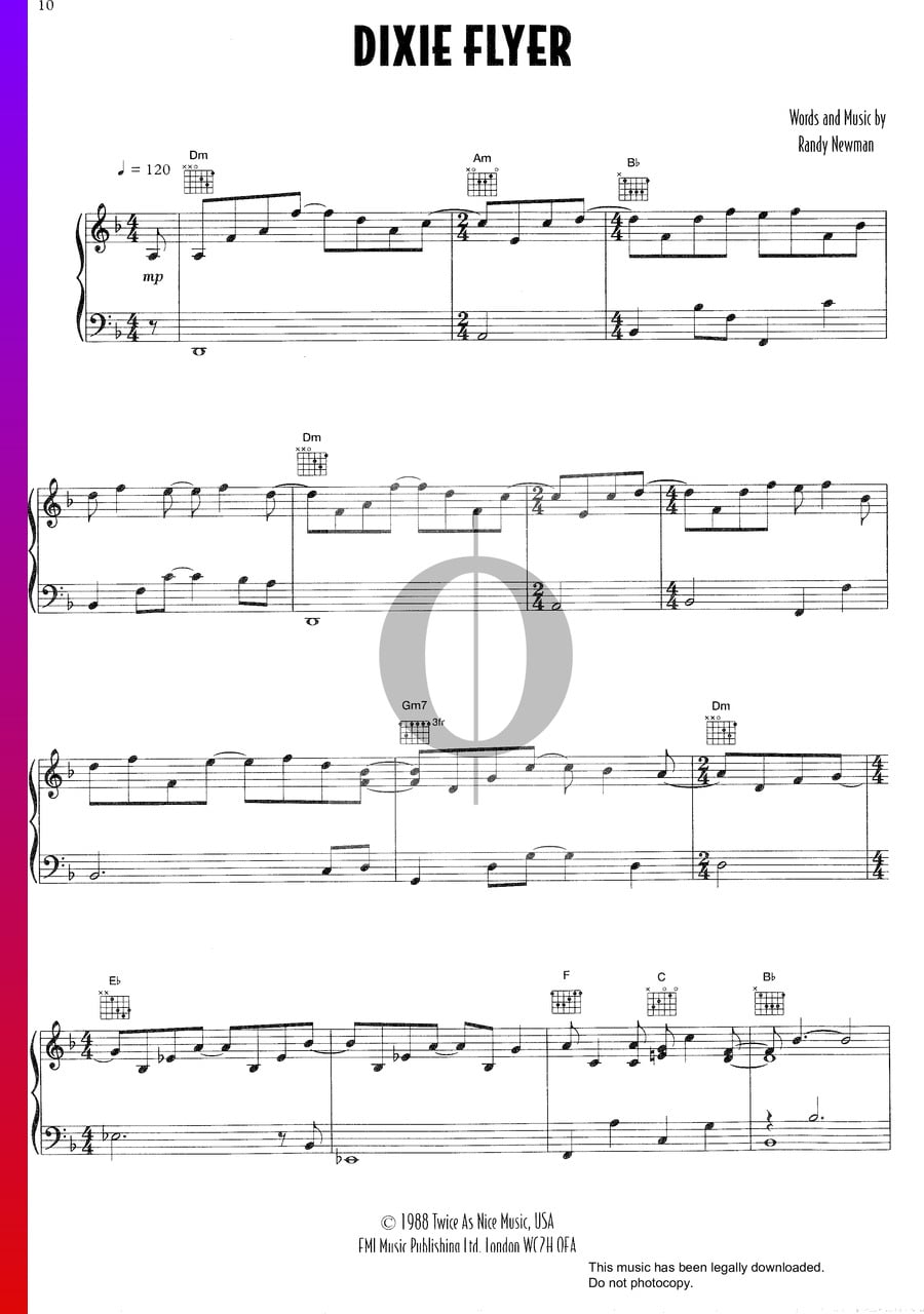 Dixie Flyer (Randy Newman) Piano Sheet Music - OKTAV