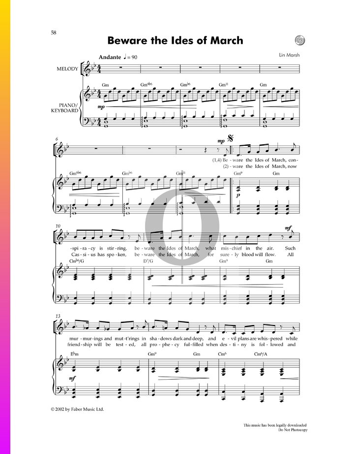 Beware The Ides Of March (Lin Marsh) Piano Sheet Music - OKTAV