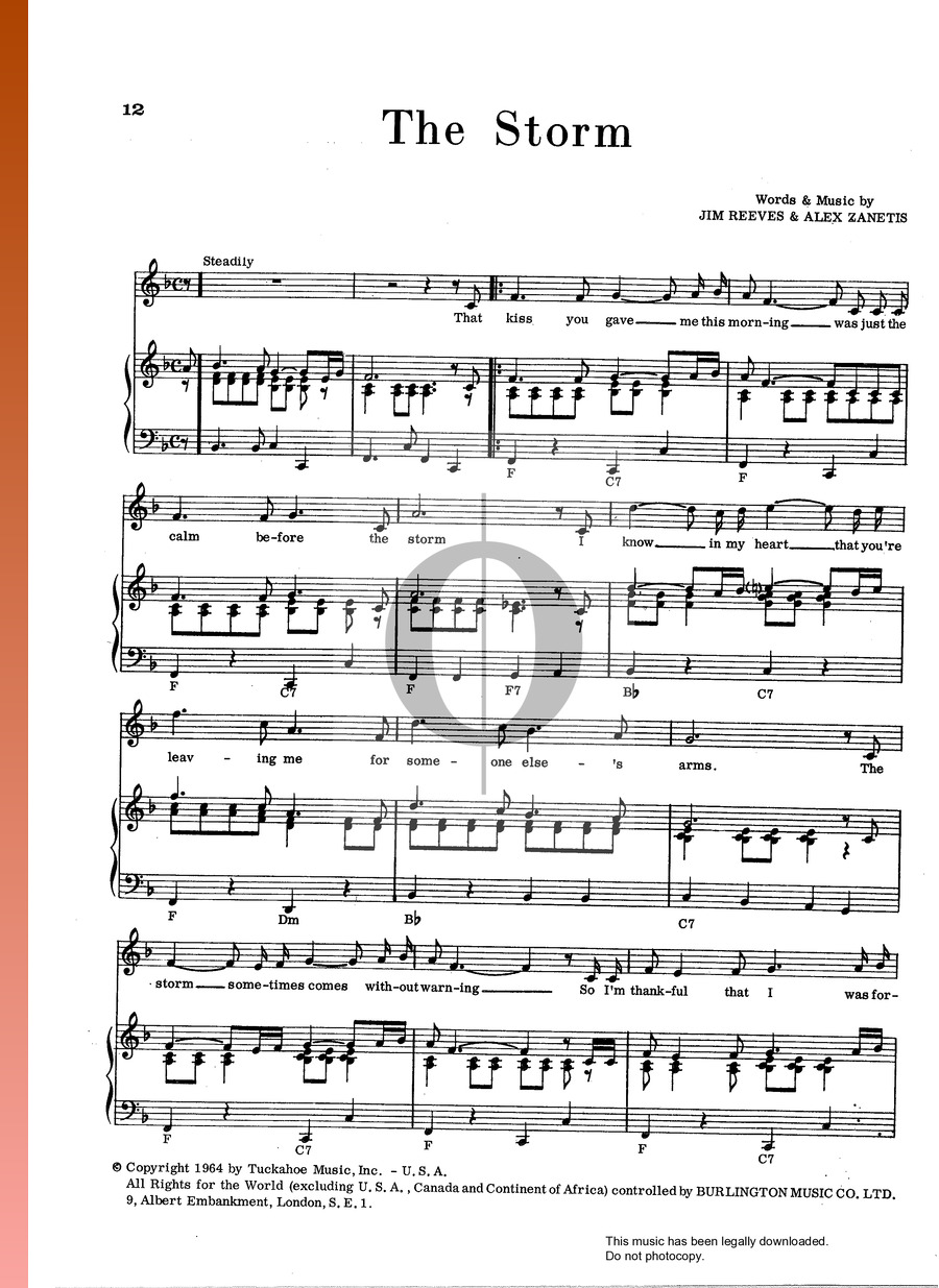 The Storm (Jim Reeves) Piano Sheet Music - OKTAV