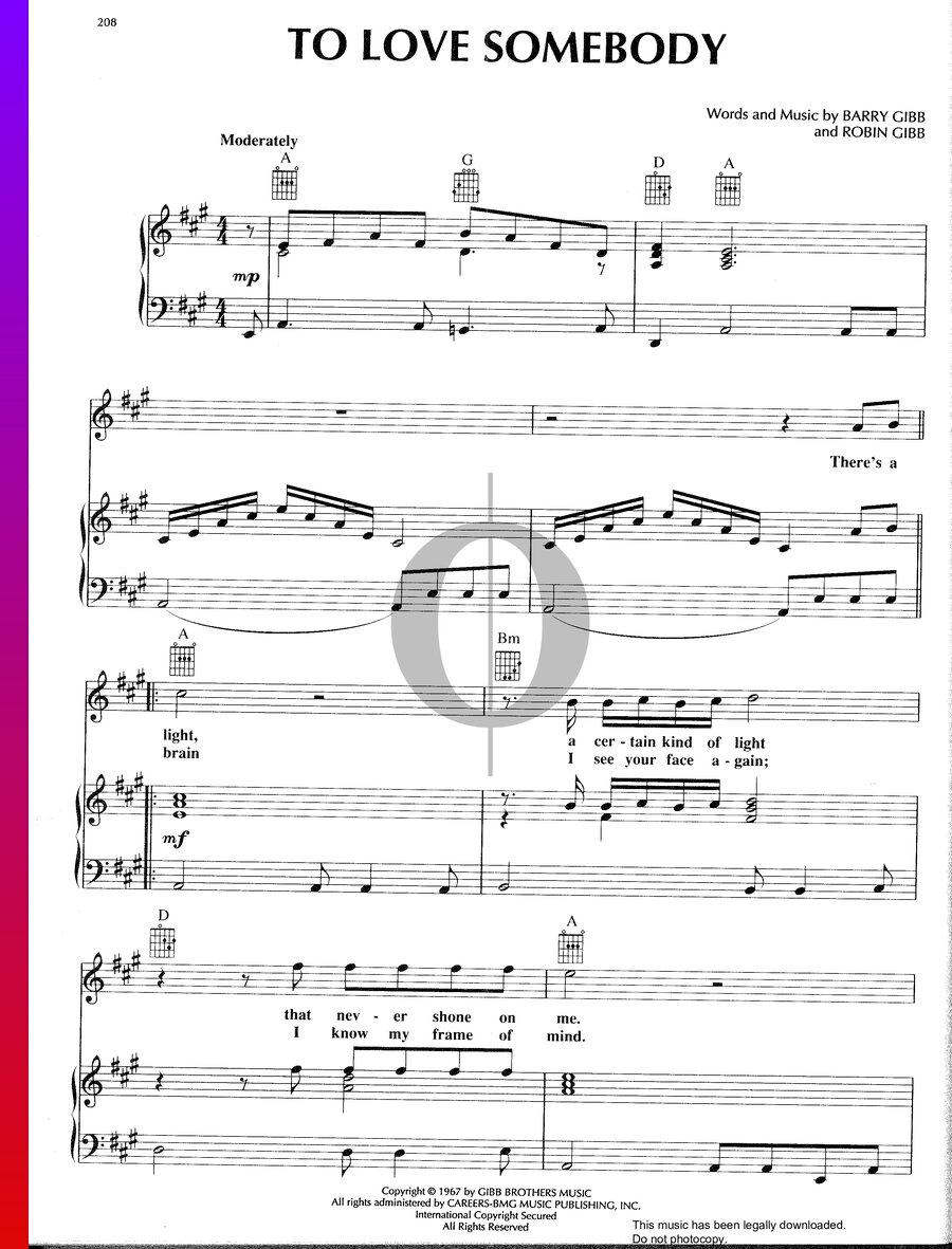 To Love Somebody (Bee Gees) Piano Sheet Music - OKTAV