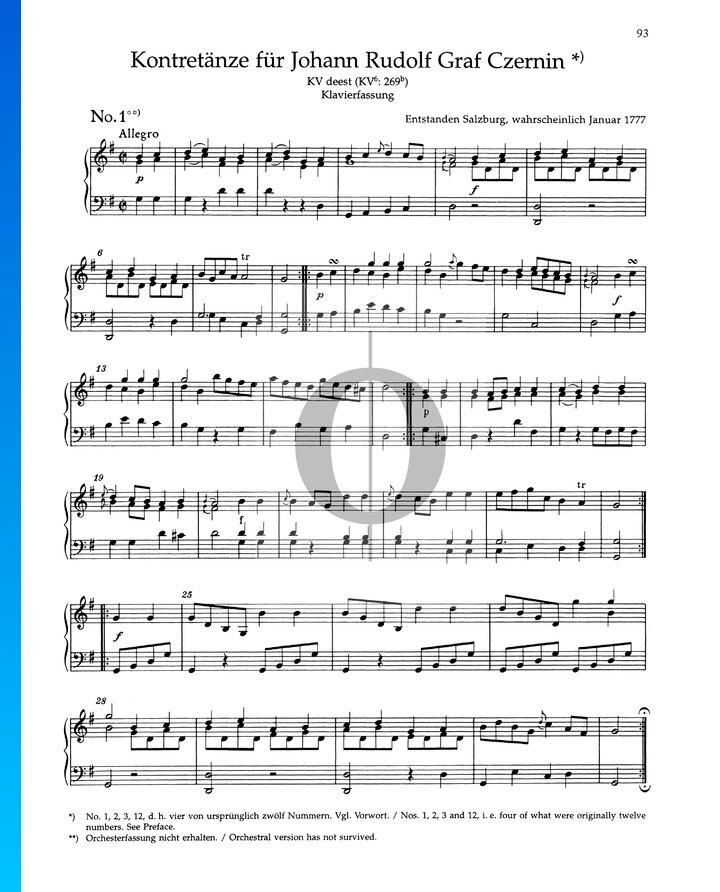 4 contredanses pour le Comte Czernin, KV 269b » Wolfgang Amadeus Mozart ...