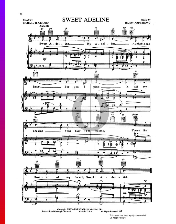 Sweet Adeline (Harry Armstrong) Piano Sheet Music - OKTAV