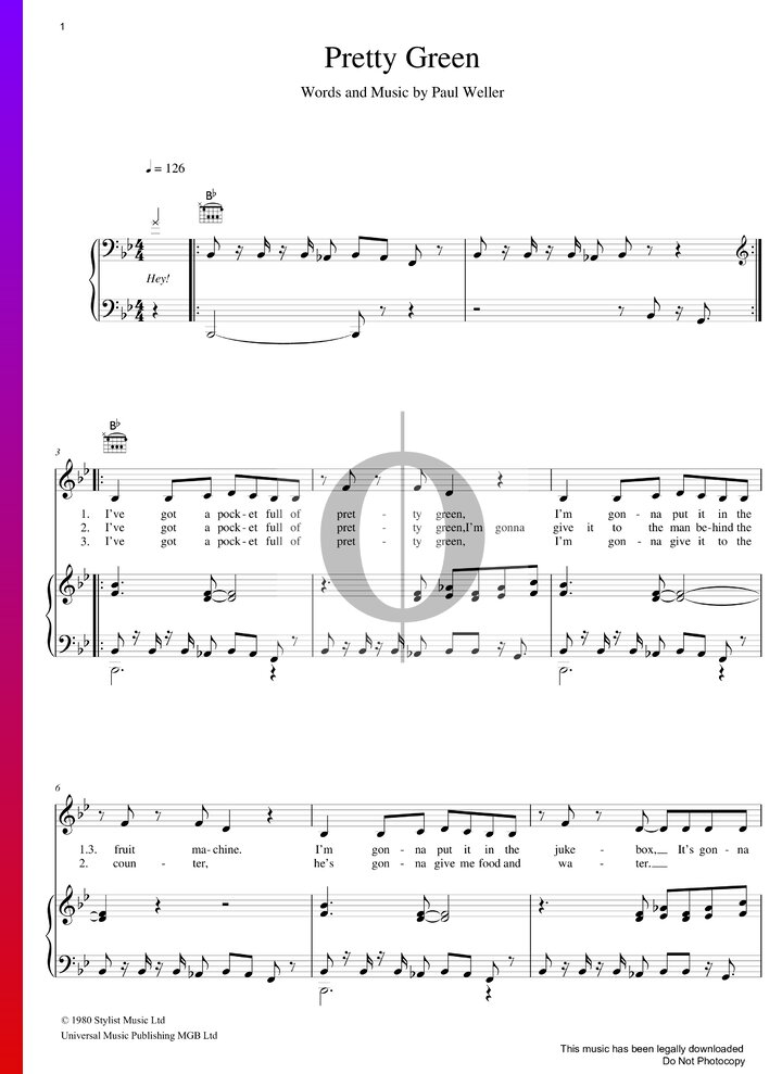 Pretty Green (The Jam) Piano Sheet Music - OKTAV